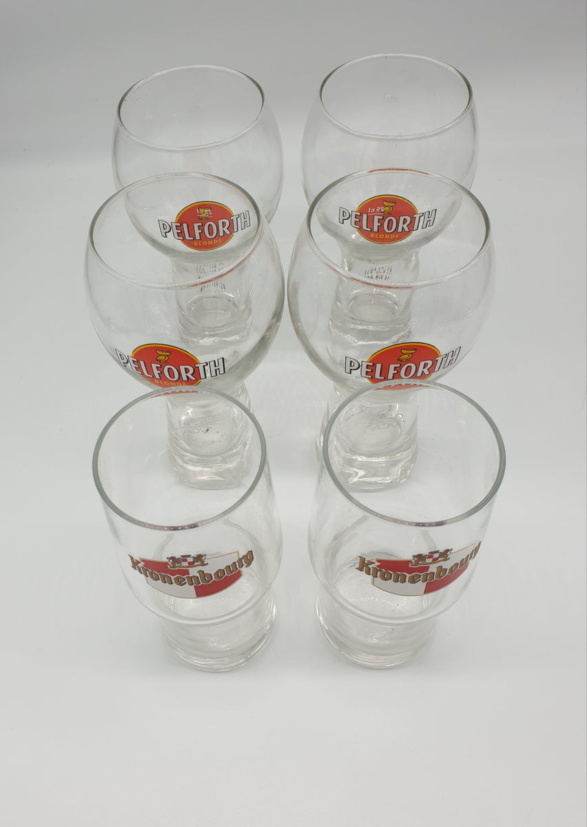 Lot de 6 verres à bière publicitaires (4 Pelforth et 2 Kronenbourg) – pixievintage