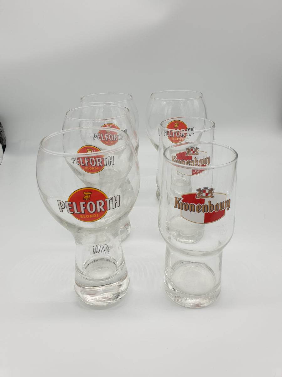 Lot de 6 verres à bière publicitaires (4 Pelforth et 2 Kronenbourg) – pixievintage